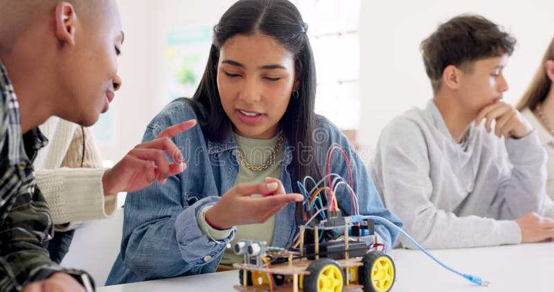 Technology, Car Robotics and Students in Classroom, Education or ...