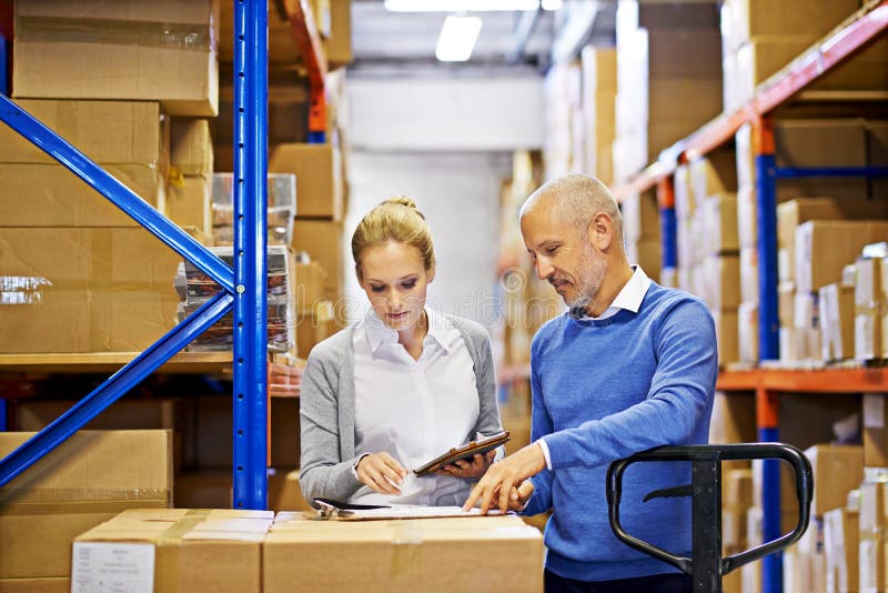 Technology, Checklist and Business People in Distribution Warehouse for ...