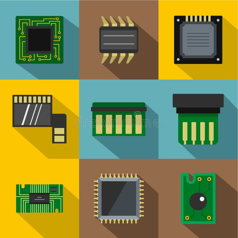 Technology Chip Icons Set, Flat Style Stock Vector - Illustration of ... Technology Chip Icons Set, Flat Style Stock Vector - Illustration of ...