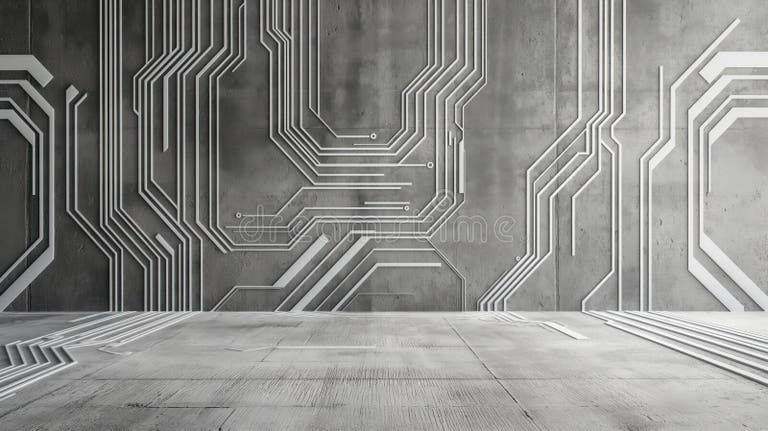 Technology Circuit Board Chip Lines on Grey Grunge Wall. Generative AI ...