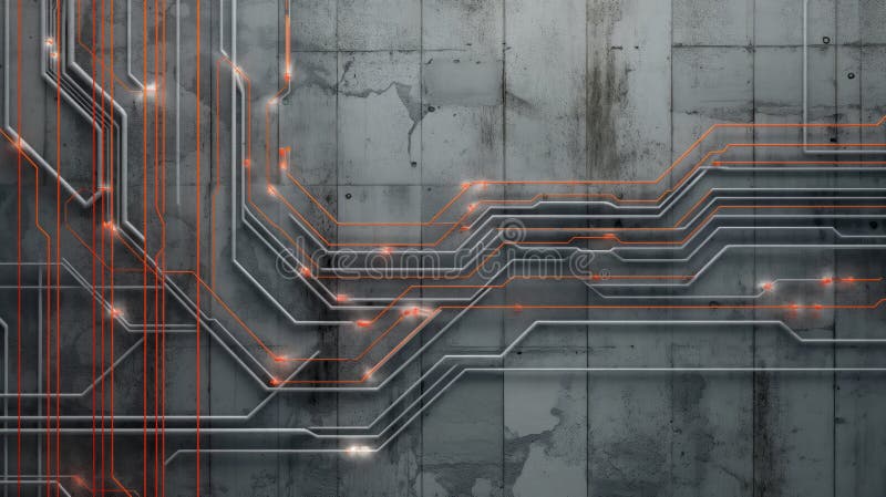 Technology Circuit Board Chip Lines on Grey Grunge Wall. Generative AI ...