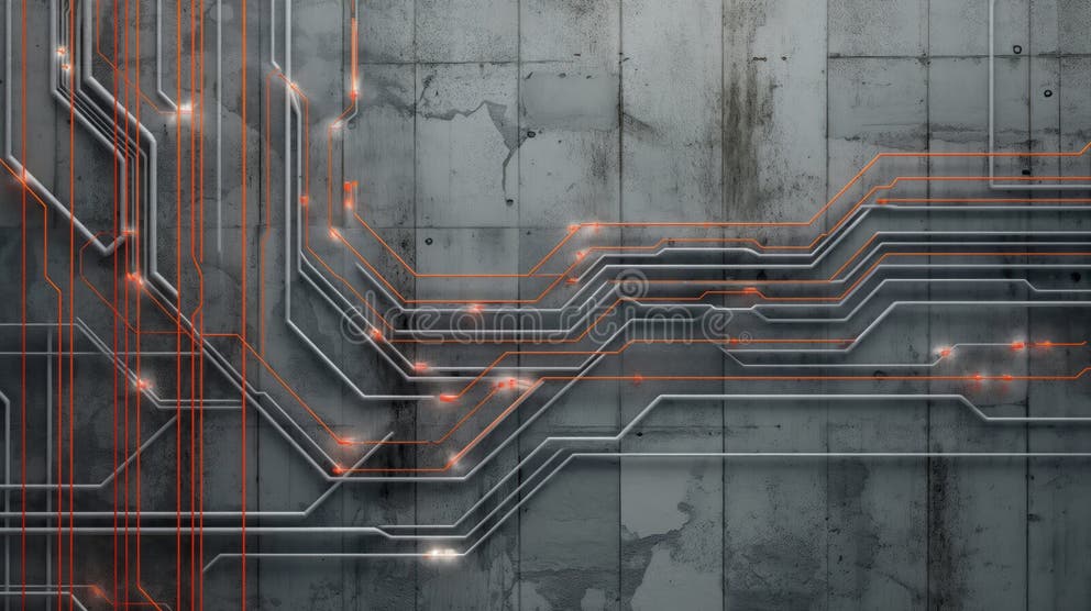 Technology Circuit Board Chip Lines on Grey Grunge Wall. Generative AI ...