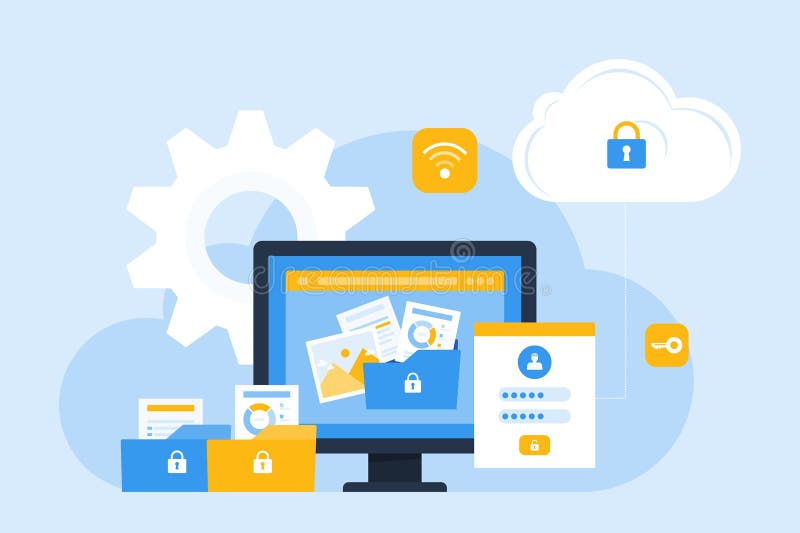 Technology Cloud Storage Backup. Business Cloud Computing and Datacenter Security Concept. with ...