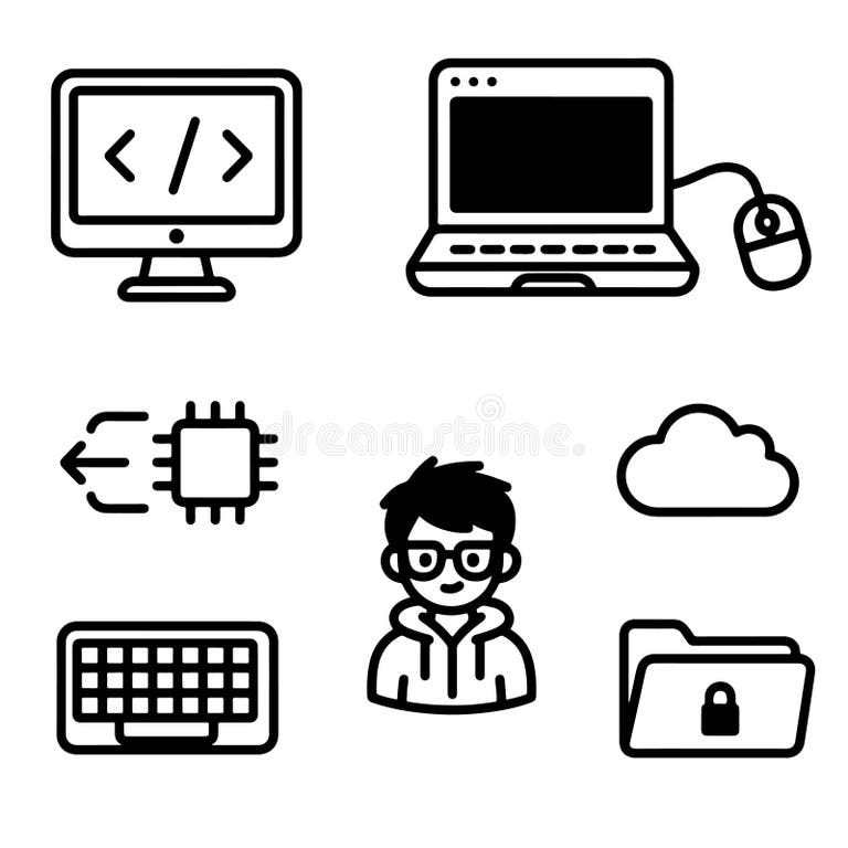 Technology and Coding Doodle - Digital Innovation Vector Illustration ...
