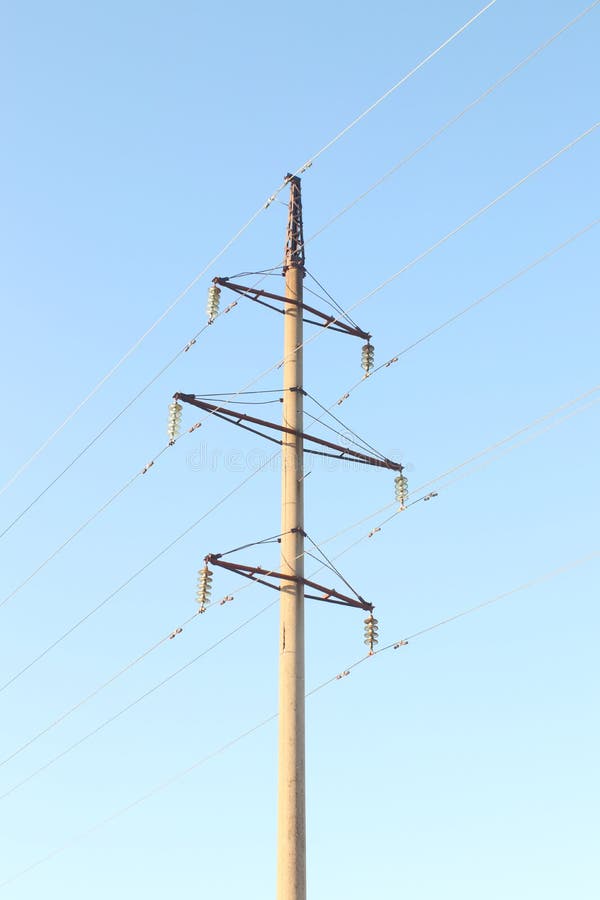 Electricity Power Lines Post Low Angle Stock Photo - Image of connected ...