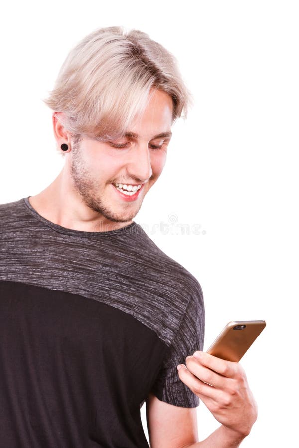 Young Man Using Mobile Phone Texting on Smartphone Stock Image - Image ...