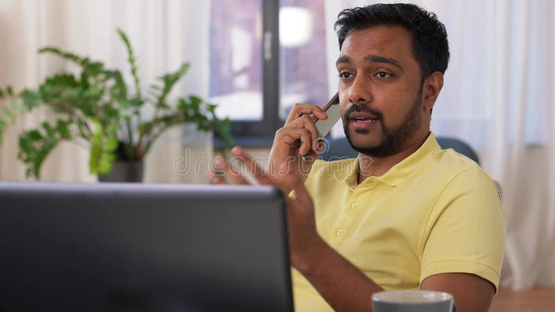 Man with Laptop Calling on Phone at Home Office Stock Video - Video of ...