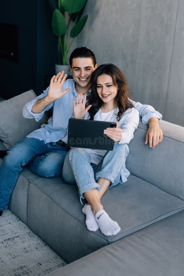 Technology, Communication and People Concept - Smiling Happy Couple ...