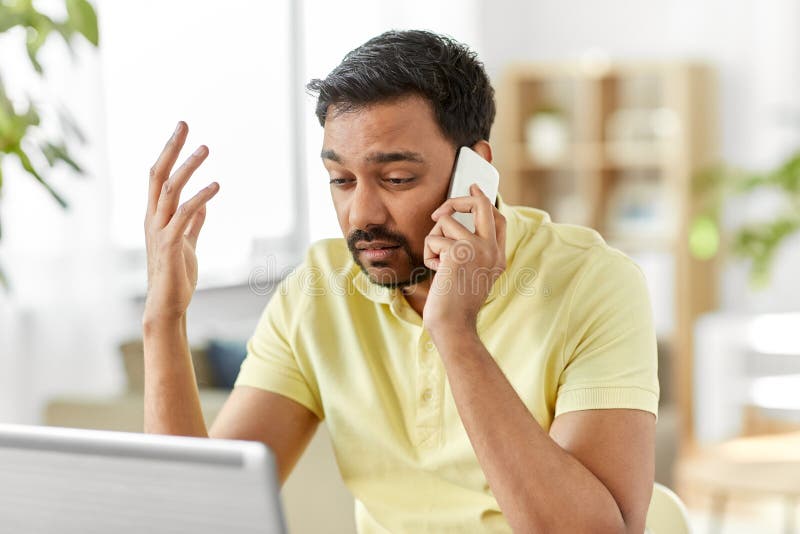 Man Calling on Smartphone at Home Office Stock Photo - Image of ...