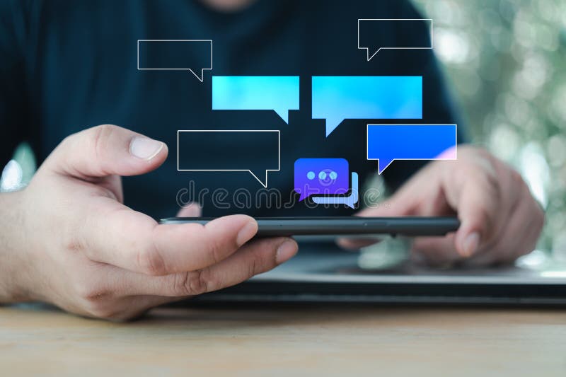 Close Up of Man Using Smartphone Texting Message while Sitting on Table ...