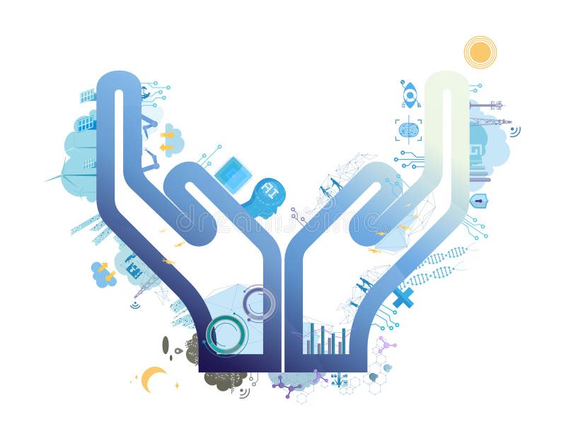Technology Community A018 Two Hands Hold Vector Illustration Graphic ...