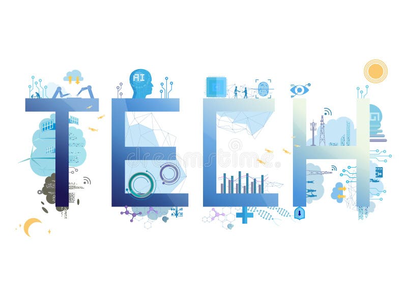Technology with Word TECH Vector Illustration Graphic EPS 10 Stock ...
