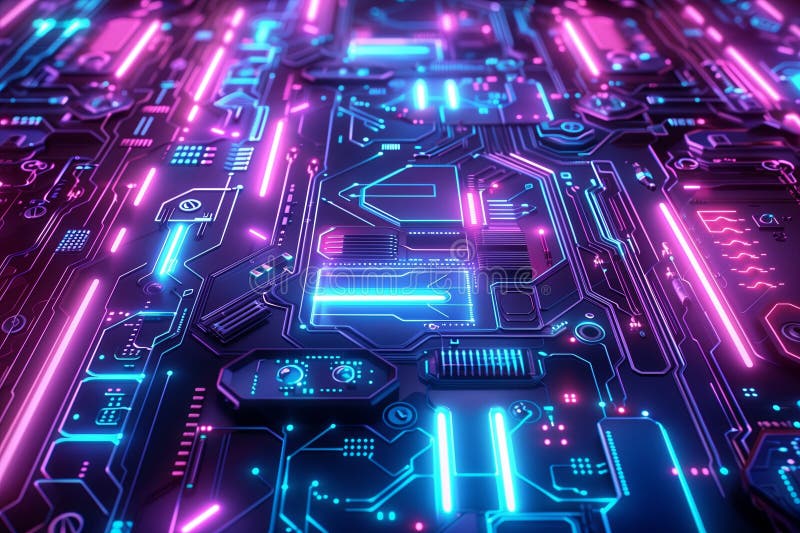 Technology Computer in Blue Motherboard Digital. Communication Abstract ...