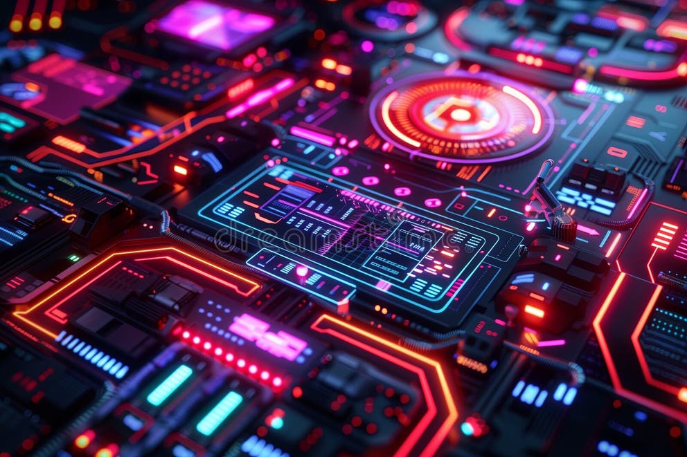 Technology in Computer with Blue Processor. Digital Circuit Hardware in ...