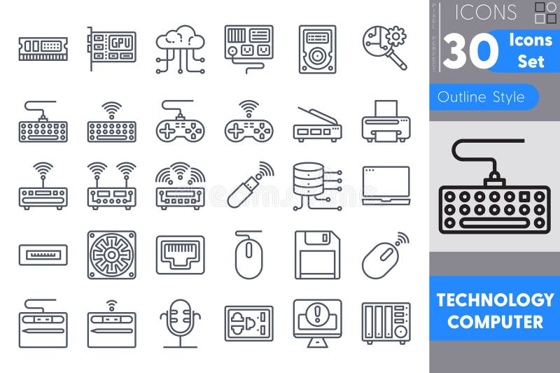 Technology Computer_Outline_Set Stock Illustration - Illustration of ...