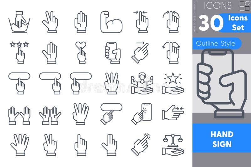 Hand Sign_Outline_Set1 stock vector. Illustration of communication ...