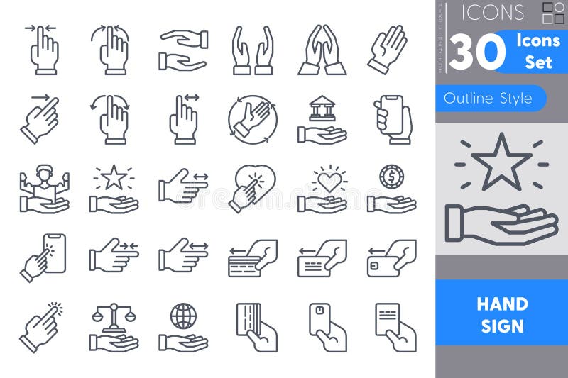 Hand Sign_Outline_Set stock vector. Illustration of tools - 317631697