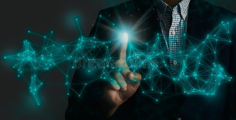 Technology Concept. Businessman Finger Touching on Digital Interface ...