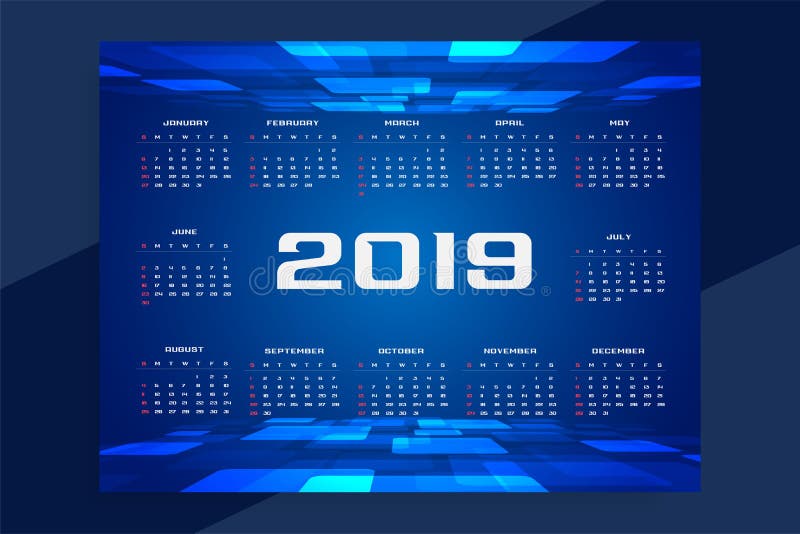 Technology Concept Design of 2019 Calendar Stock Vector - Illustration ...