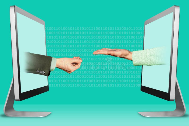 Technology Concept, Two Hands from Computers. Pleading Gesture and ...