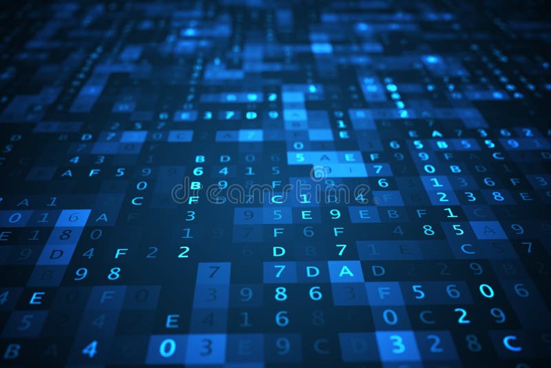 Technology Concept. Hexadecimal Code Background. 3D Rendered ...