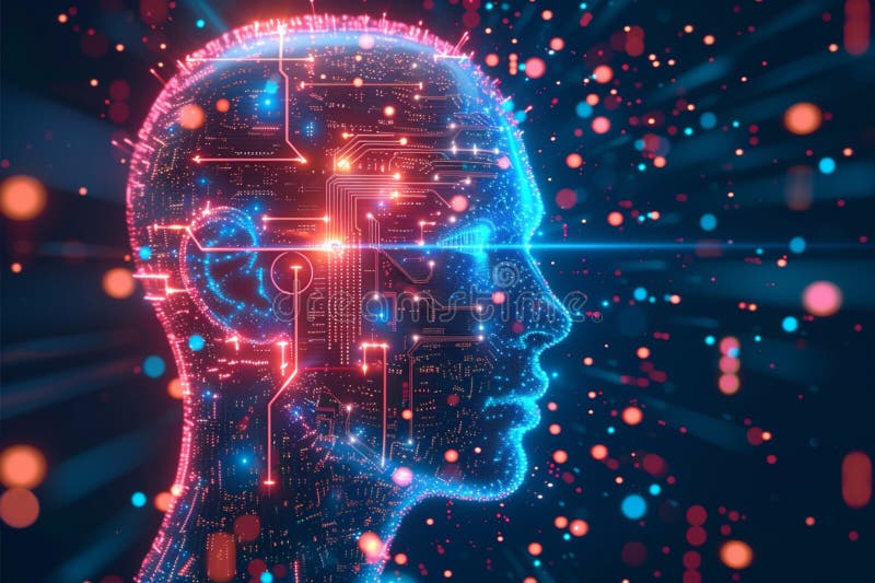 Technology Concept Human Head with Brain Structure Connecting ...