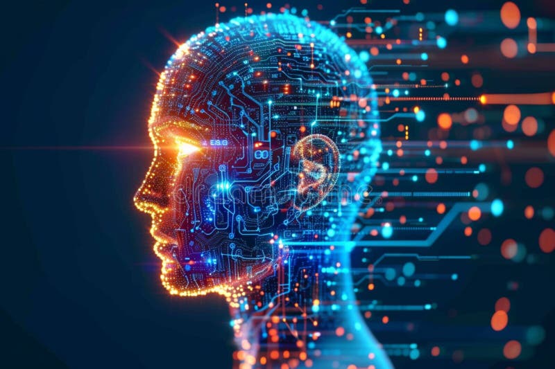 Technology Concept Human Head with Brain Structure Connecting ... Technology Concept Human Head with Brain Structure Connecting ...