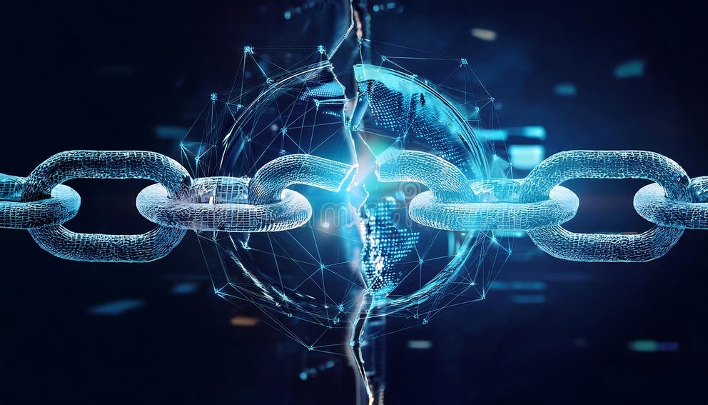 Technology Concept Icon and Broken Chain on Dark Background Stock ...