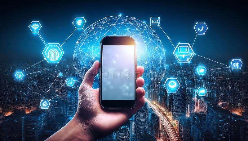 Technology Concept Icon, Digital Smartphone in Hand, Internet of Things ...