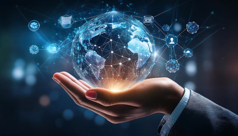 Technology Concept Icon in Hand, Global Communication and Internet ...