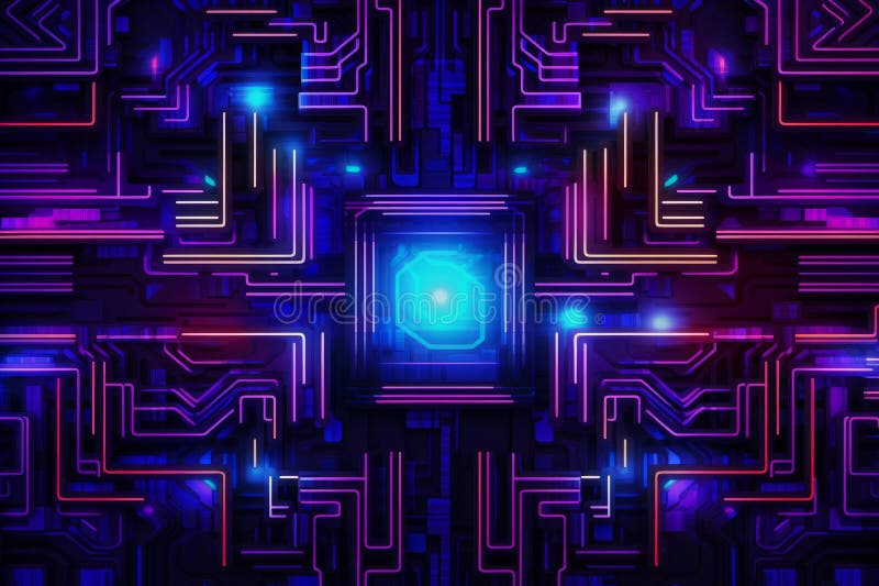 Technology Concept with Neon Patterns Stock Illustration - Illustration ...