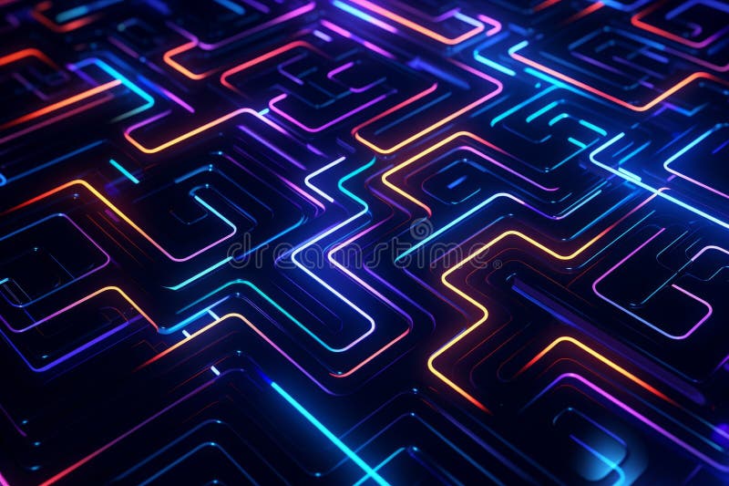 Technology Concept with Neon Patterns Stock Illustration - Illustration ...
