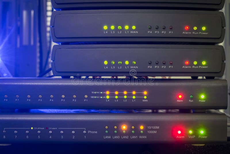 . Network Telephone Routers are Close-ups. Telecommunication Equipment ...