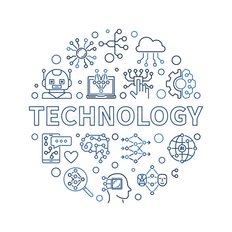 Technology Concept Outline Round Banner. Vector Artificial Intelligence ...