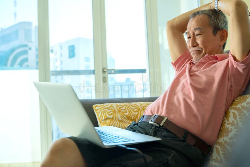 Technology Concept, Senior Citizen Using Laptop at Home Stock Photo ... Technology Concept, Senior Citizen Using Laptop at Home Stock Photo ...