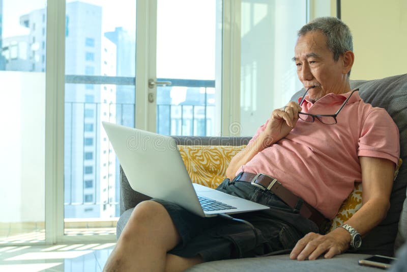 Technology Concept, Senior Citizen Using Laptop at Home Stock Image ...