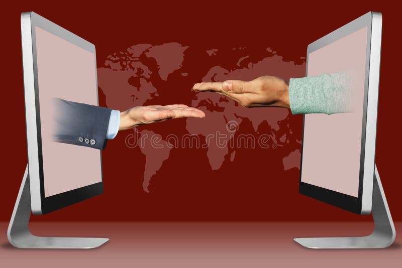 Technology Concept, Two Hands from Laptops. Pleading Gesture and ...