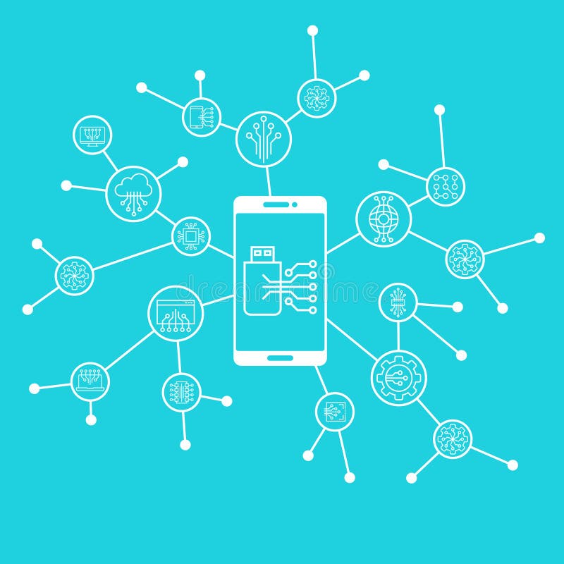 Technology Connection Electric Icons Concept. Network System Line ...