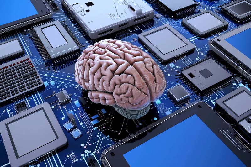 Technology and Consciousness: a Human Brain Connected To Digital ...
