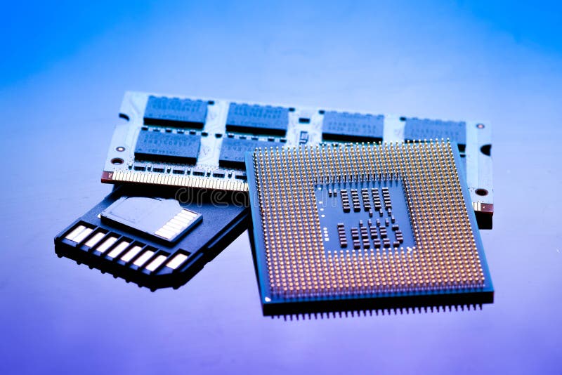 Technology Cyber Electronic Concept. Cpu Ram Computer on Blue Li Stock ...