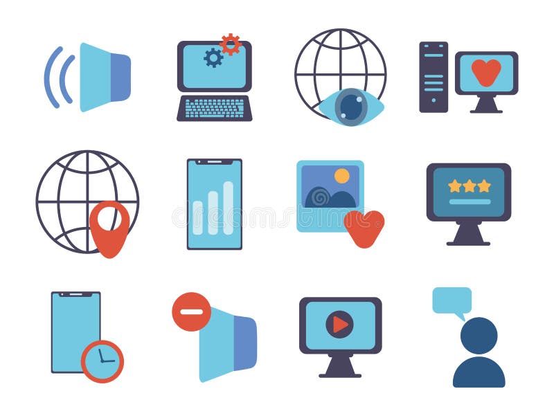 Technology Data Digital Multimedia Icons Set Stock Vector ...