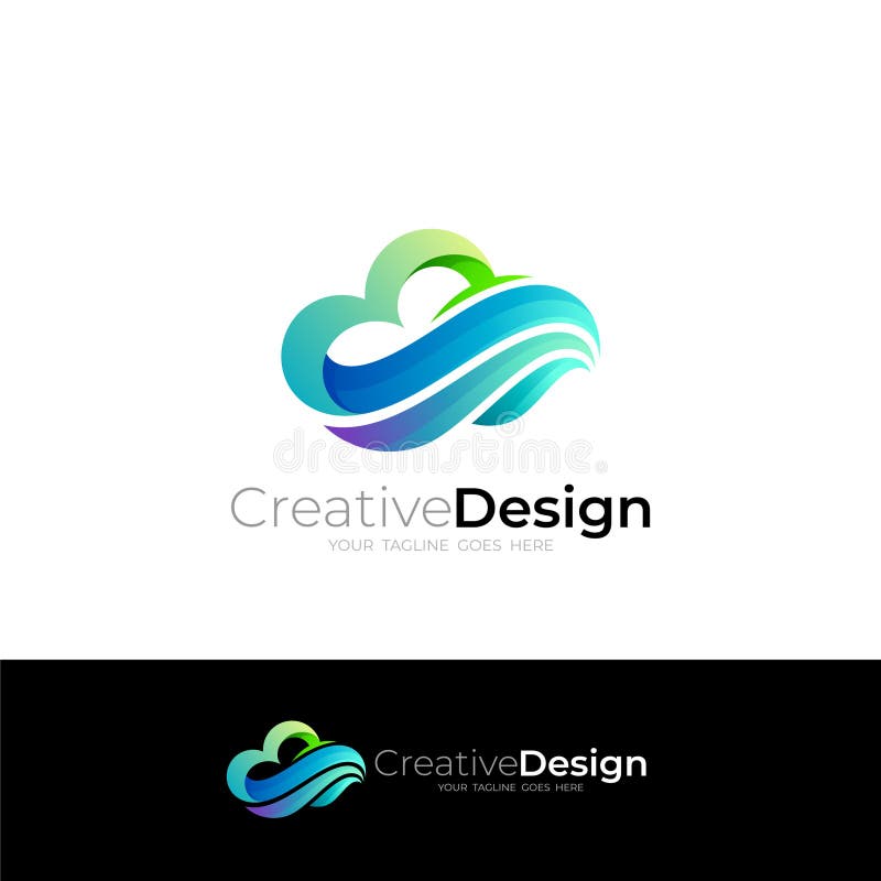 Technology Design with Cloud, Cloud and Wave Logos Stock Vector ...