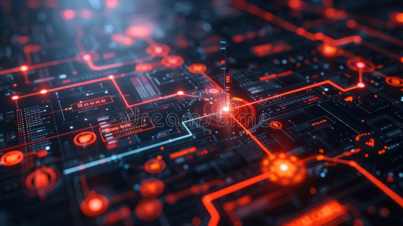 Technology, Detailed View of Electronic Circuit Board with Illuminated ...