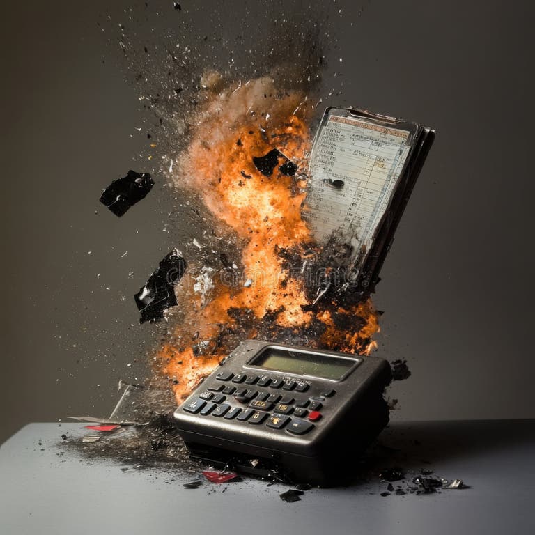 A Technology Device Explodes in a Fiery Burst Stock Illustration ...