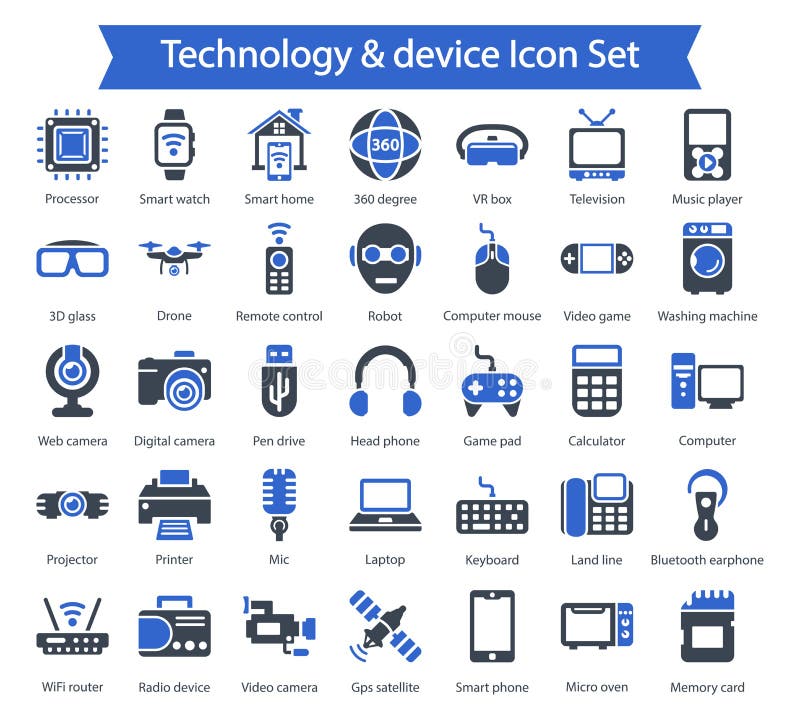 Technology & Device Icon Set Stock Vector - Illustration of watch ...