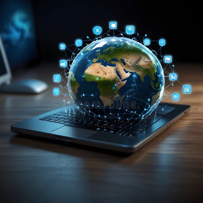 Technology Devices and Icons Connected To Digital Planet Ear. Stock Illustration - Illustration ...