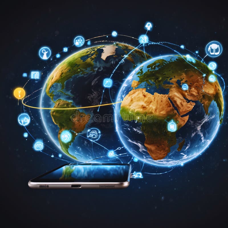 Technology Devices and Icons Connected To Digital Planet Earth Stock ...