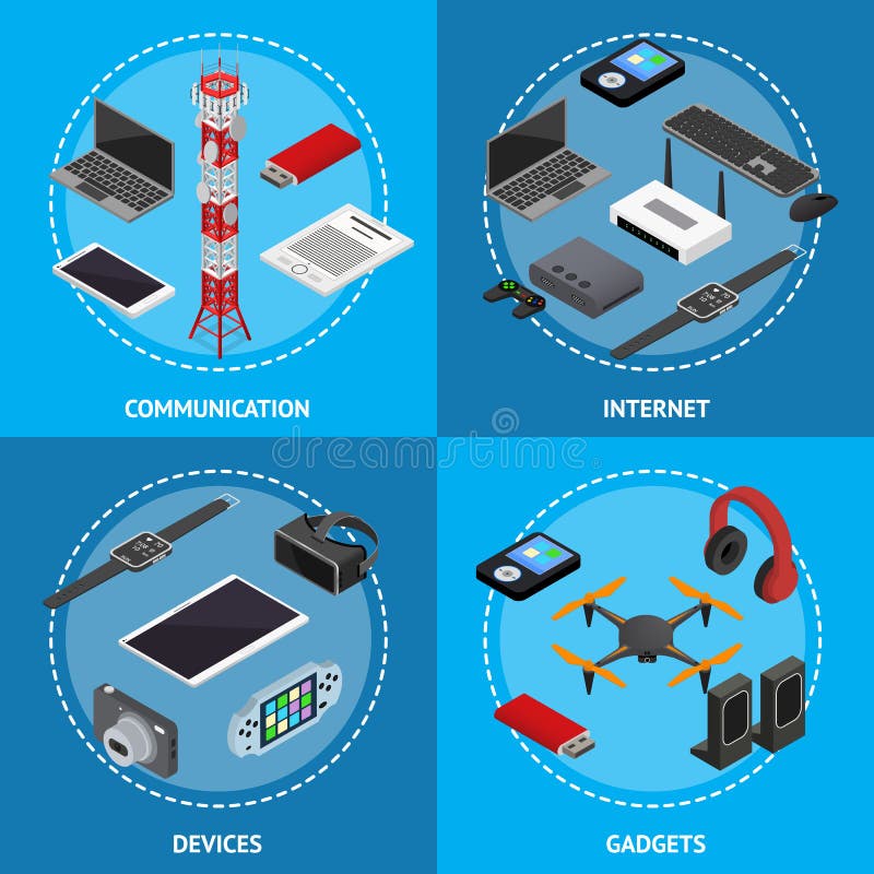 Technology Devices Poster Card Set Isometric View. Vector Stock Vector ...
