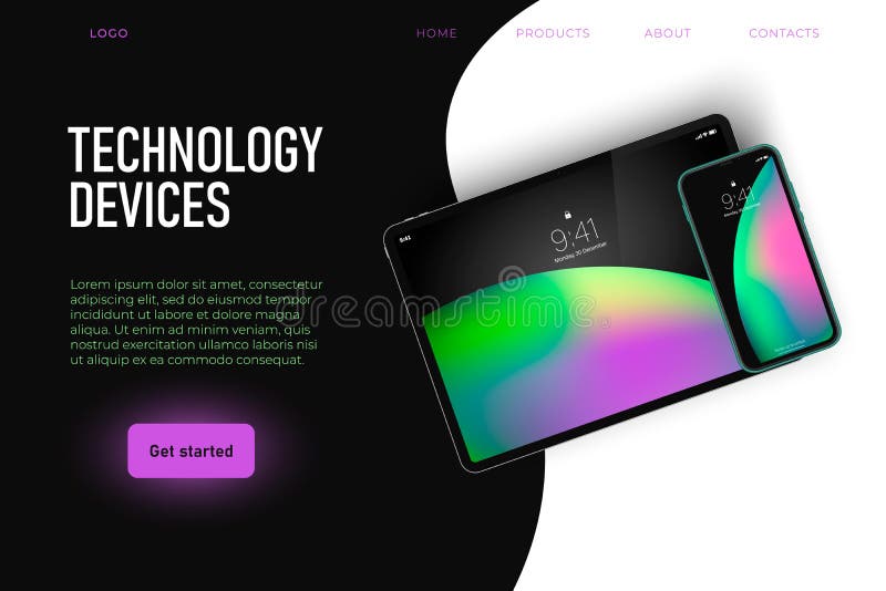 Technology Devices, Realistic Tablet and Smarthone, Web Page Template ...