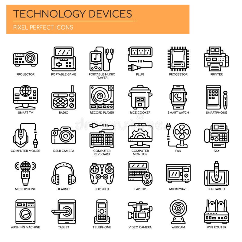 Technology Devices , Pixel Perfect Icons Stock Vector - Illustration of ...